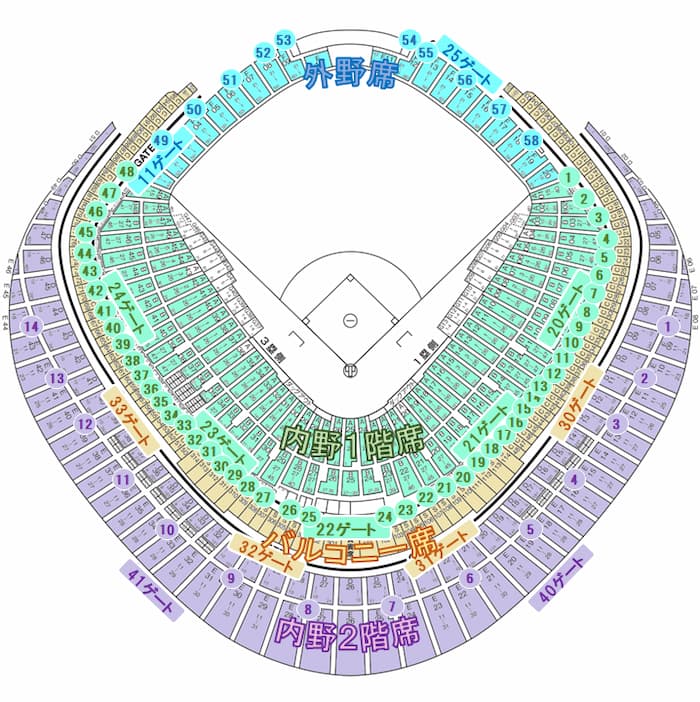 【座席検索不要・写真と動画で見る】東京ドームの座席からの眺め・見え方【内野2階席 40～41ゲート 1～14通路】｜東京ドームへようこそ！